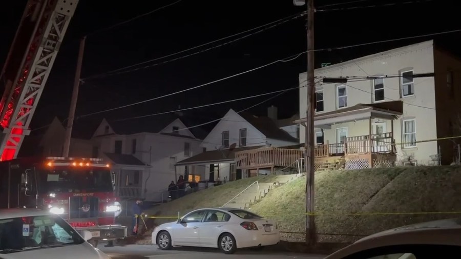 Fire crews at partial building collapse of Davenport duplex