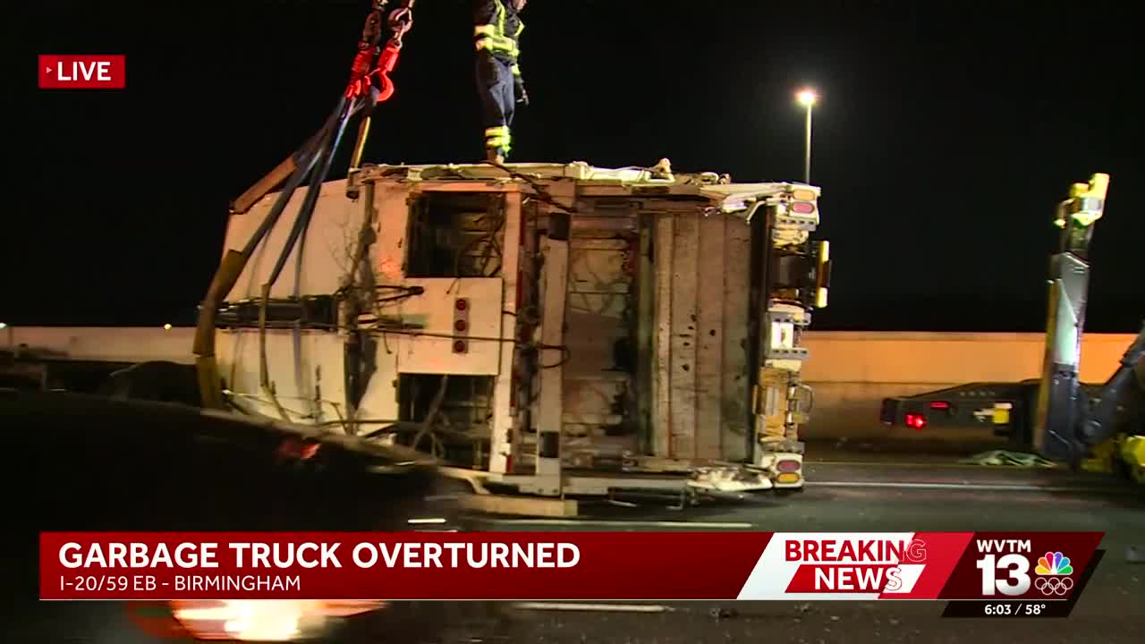 Three injured after garbage truck flips and crashes on Birmingham ...