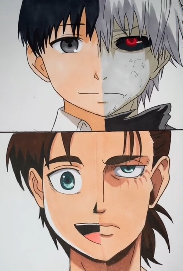 I drew 4 anime characters who completely changed over time