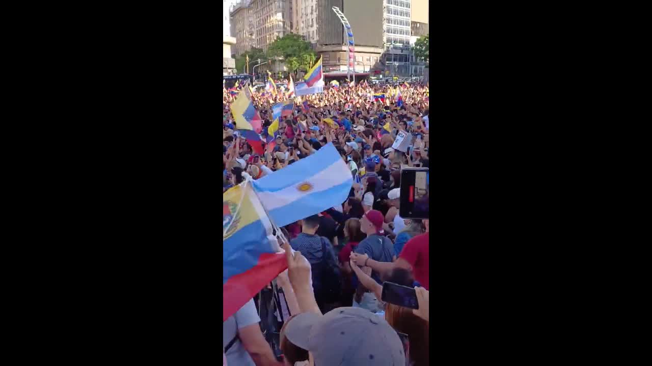 Venezuelan exiles gather at the Obelisk in Buenos Aires, Argentina