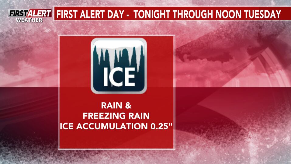 First Alert Weather Day: Freezing rain through noon Tuesday