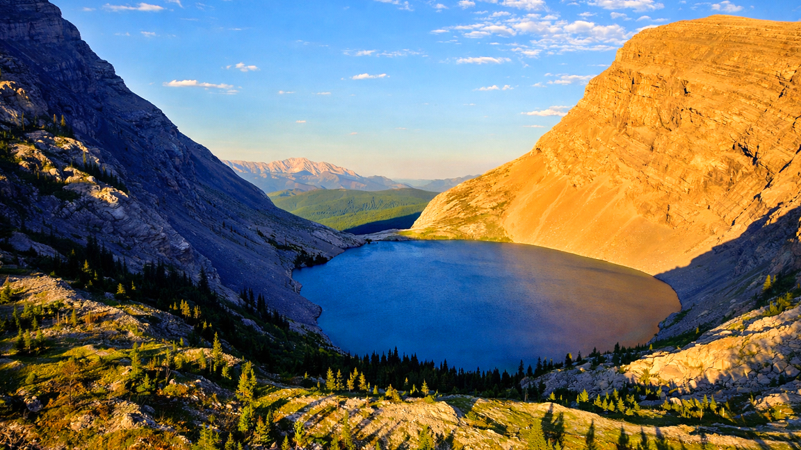 Carnarvon Lake surrounded by dramatic mountain walls