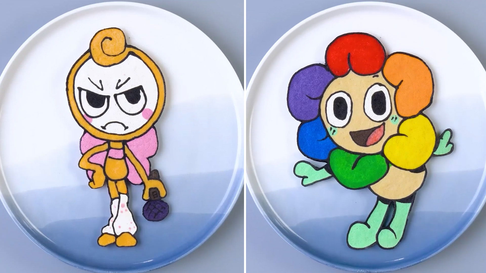 Cartoon pancake art characters on a plate