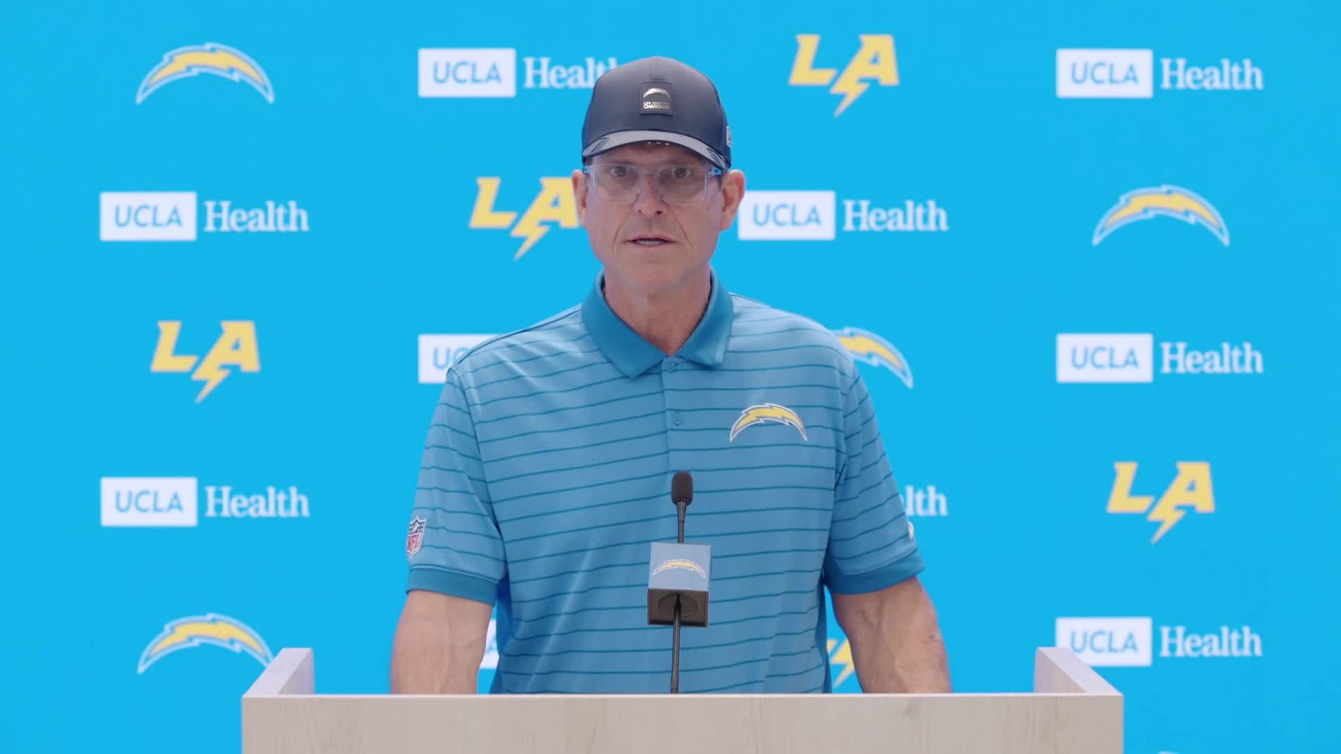 Jim Harbaugh discusses Chargers' ability to win on the road ahead of ...