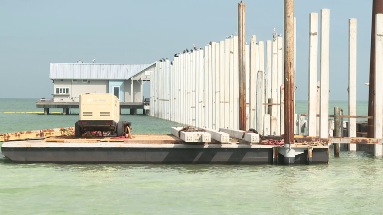 Work continues on historic Anna Maria City Pier after 2024 hurricane damage