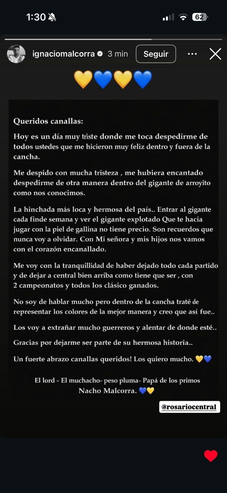 Ignacio Malcorra confirmó que se va de Rosario Central: “Es un día muy ...