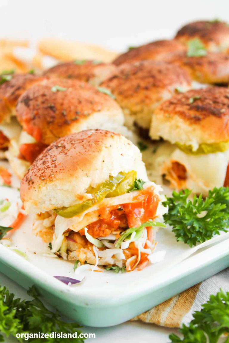 Delicious Hawaiian roll buffalo chicken sliders
