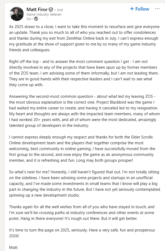 ZeniMax Online founder Matt Firor confirms he quit after Microsoft ...