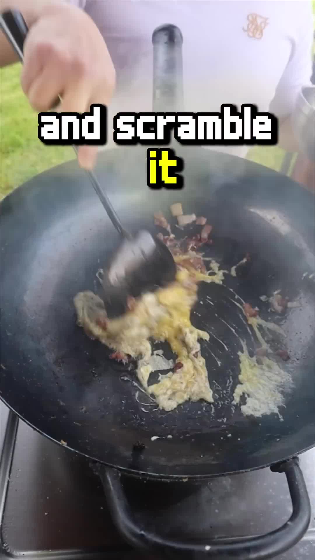 Little guy, big wok: Bacon & egg fried rice perfection! #shorts