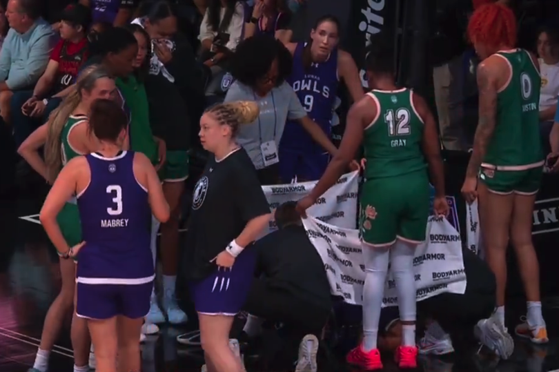 Unrivaled game brought to a halt as Aaliyah Edwards shielded by players ...