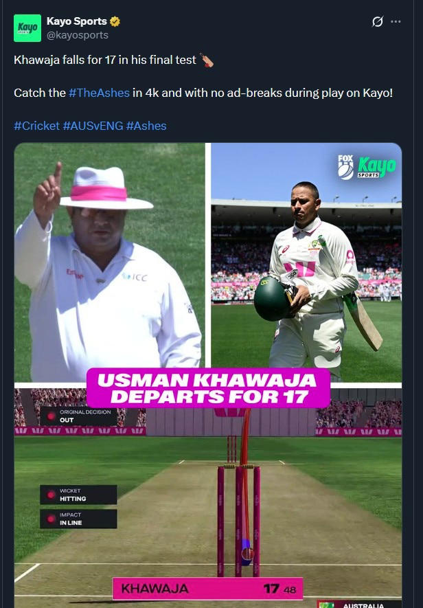 Ugly way to go: Usman Khawaja out to a full toss in first innings of ...