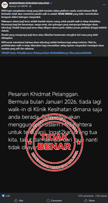 Malaysia's government-run clinics still accept walk-in patients: Health ...