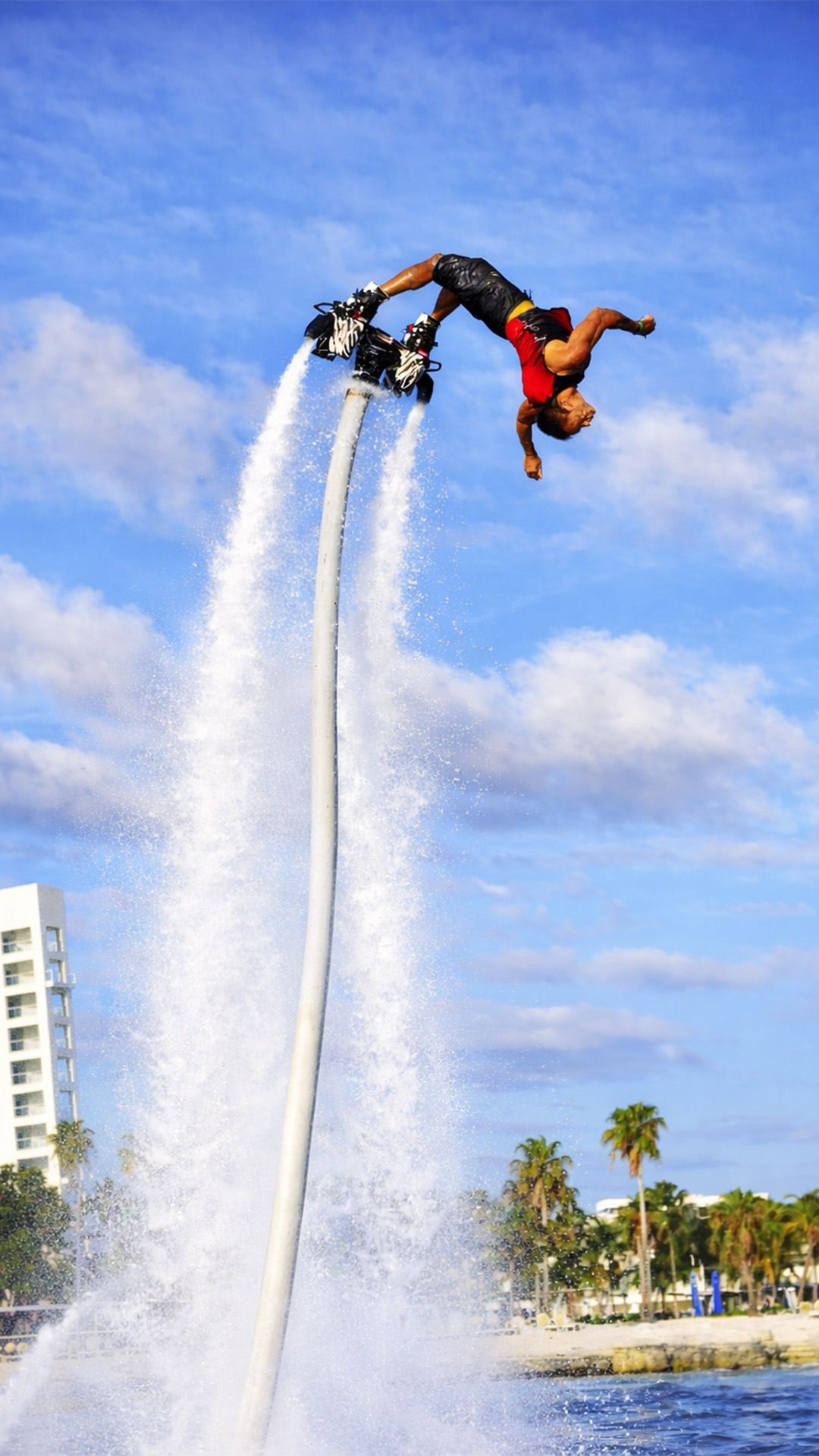 A double backflip on a flyboard