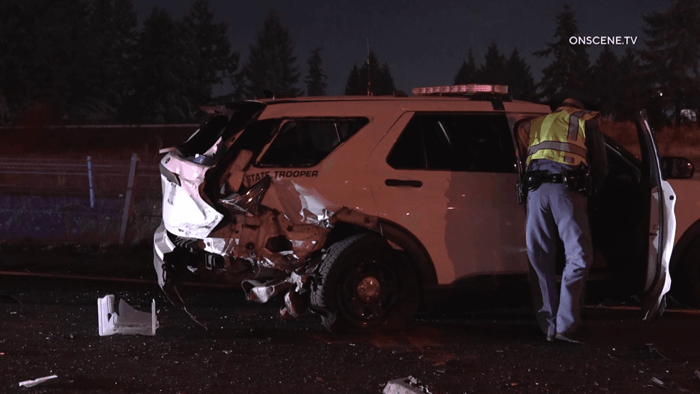 WSP trooper hospitalized after patrol car struck from behind on SR 512