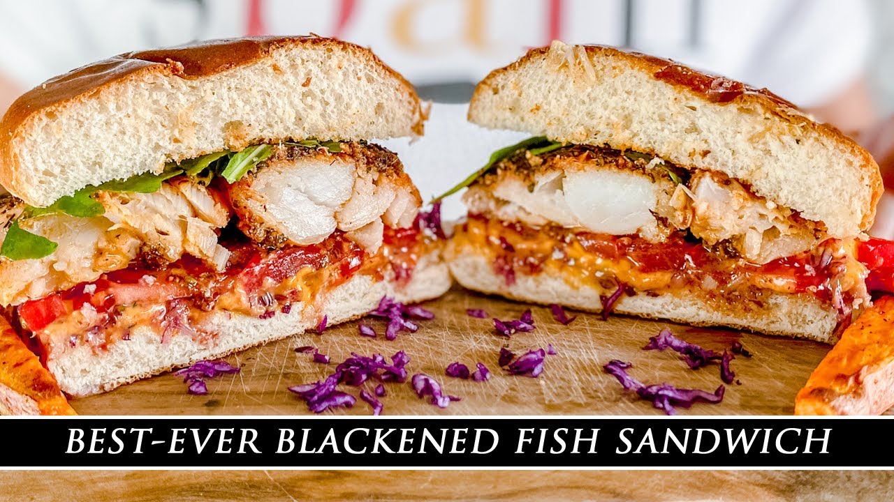 Delicious blackened fish sandwich with spicy mayo aioli