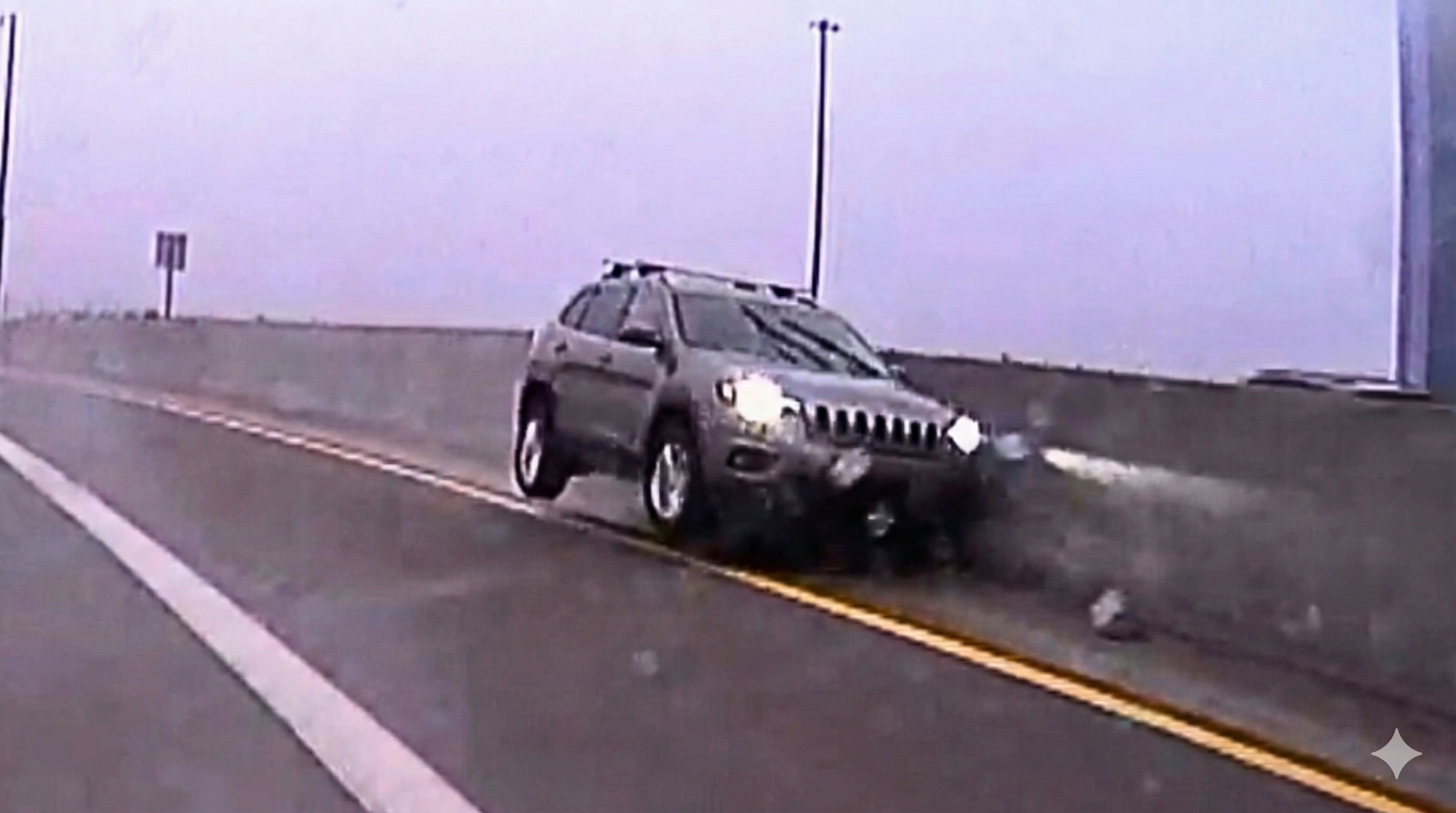 Loss of control sends vehicle straight into barrier