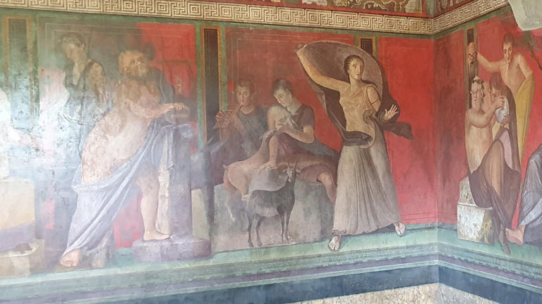 A newly exposed room in Pompeii featured a large, hedonistic fresco ...