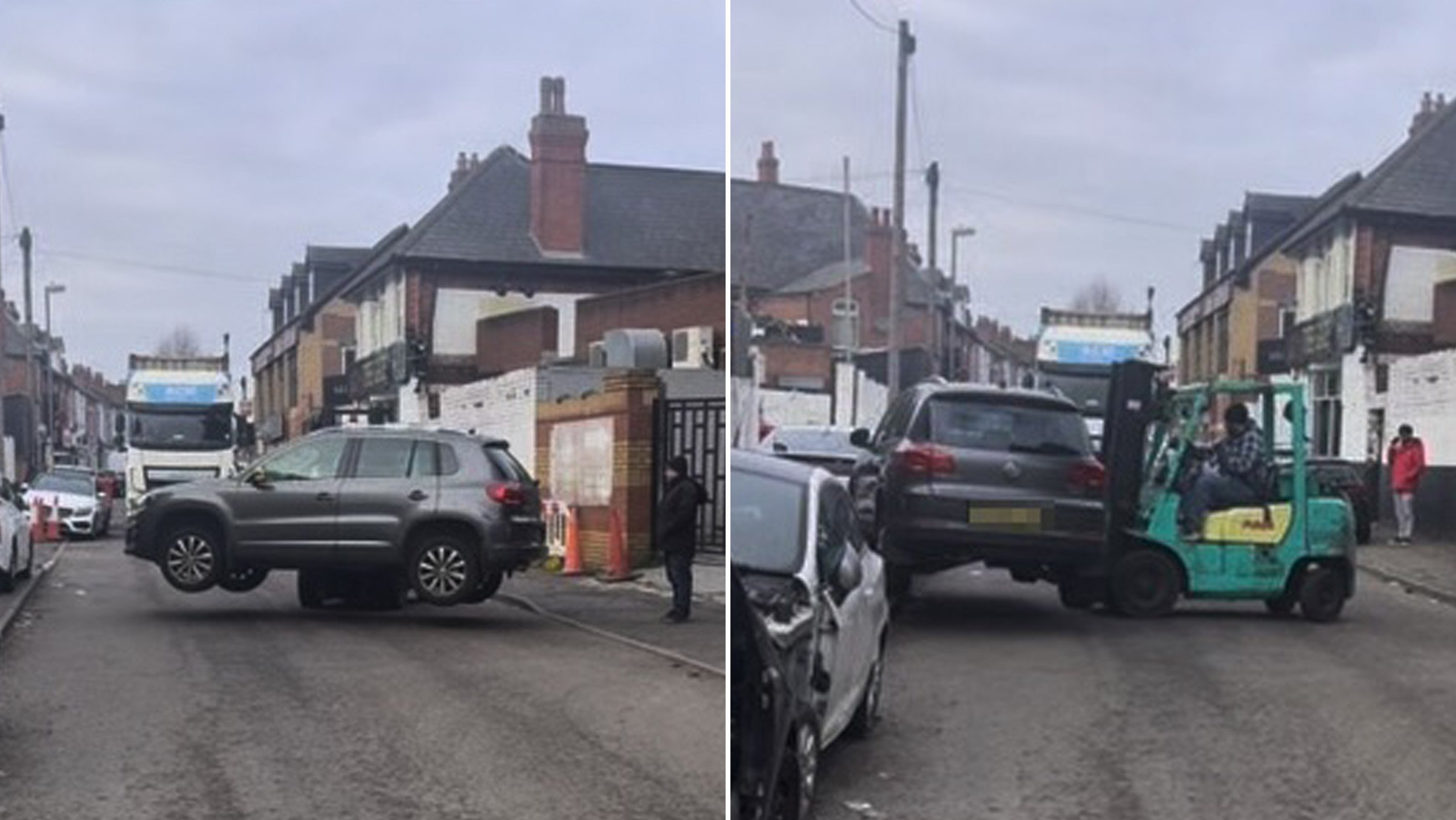 Forklift driver moves car blocking Birmingham yard