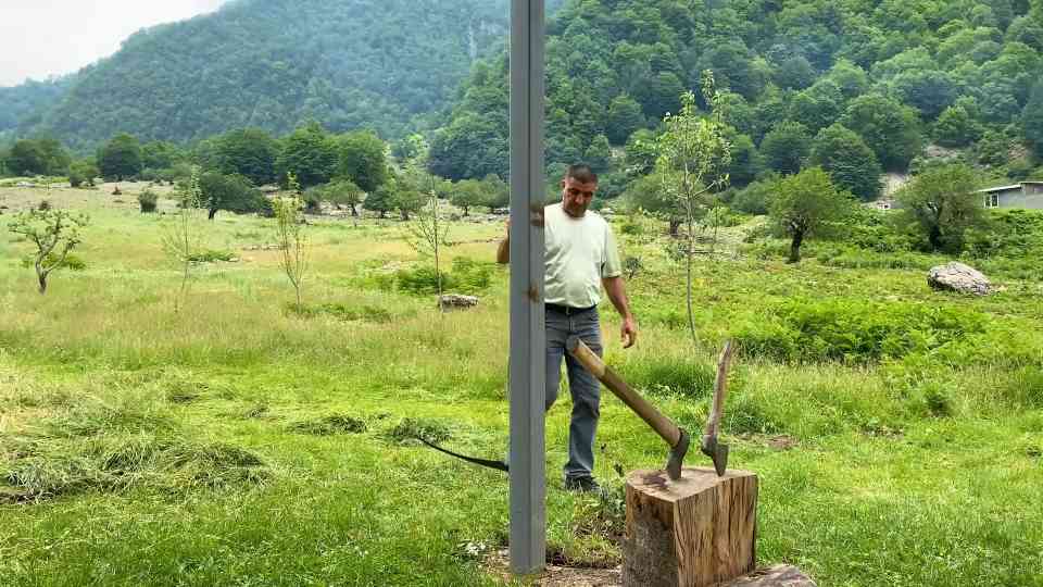 Meat and potatoes in pots with fresh bread for a cozy dinner