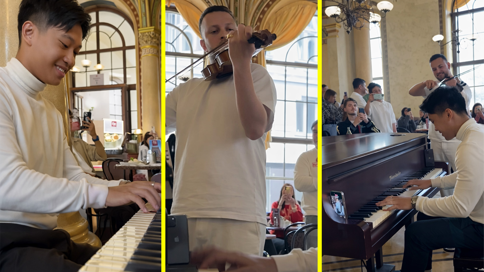 Two strangers played Pirates of the Caribbean in a café