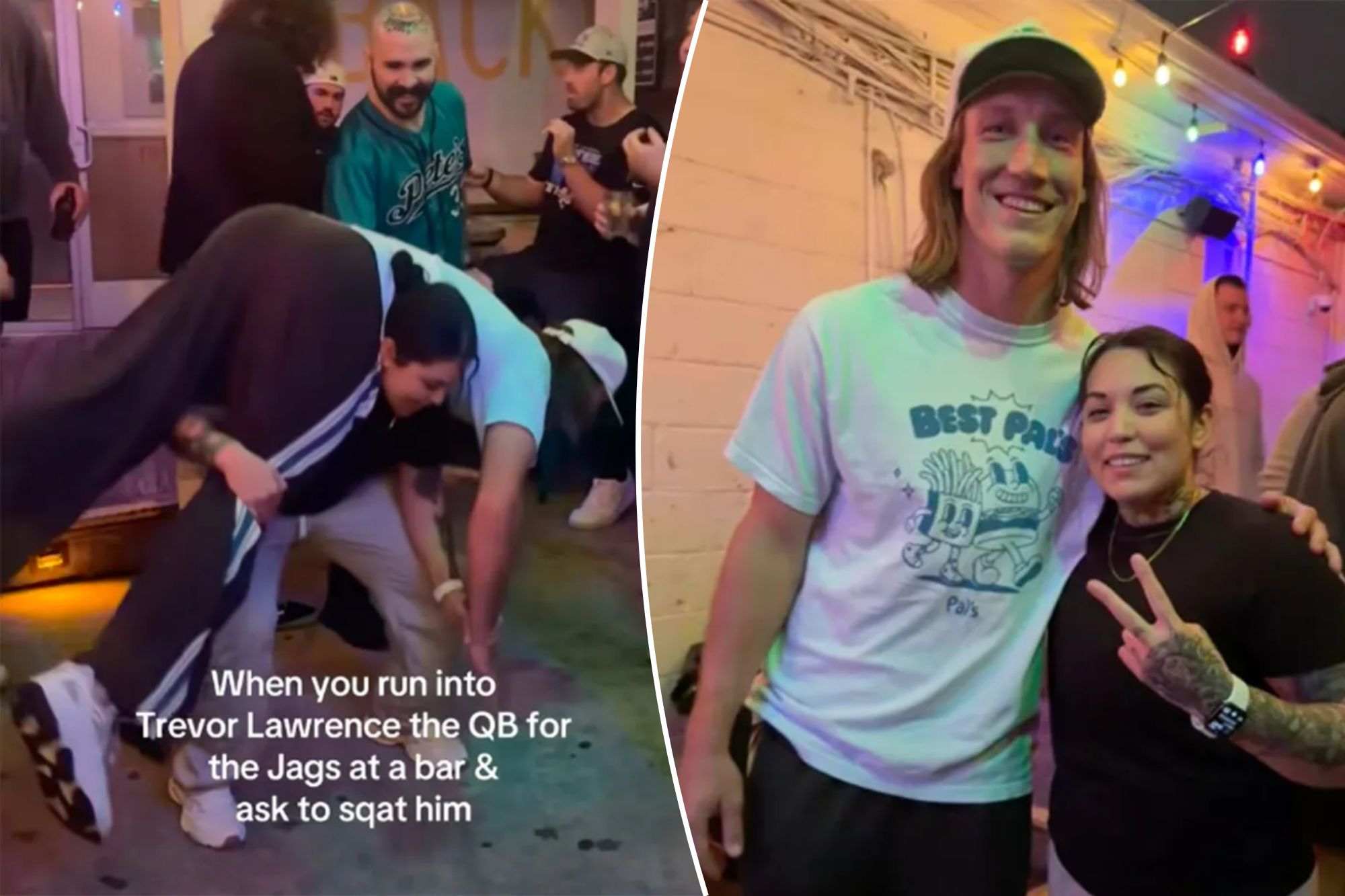 Trevor Lawrence squatted by female Jaguars fan in bizarre bar scene