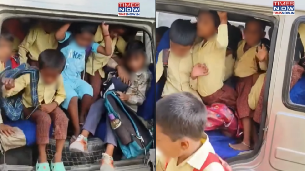 Viral video shows kids dangerously crammed up inside school van in UP