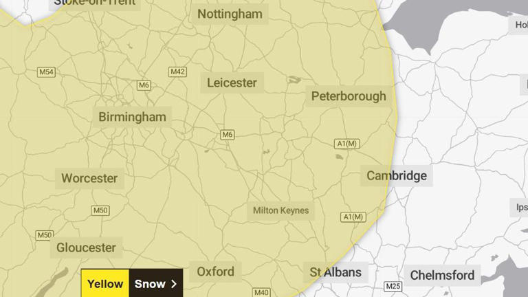 Yellow warning of heavy snow for parts of the East
