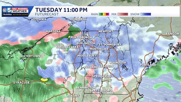 Hour-by-hour snow, rain timeline in Vermont, New York for Jan. 6-7, 2026