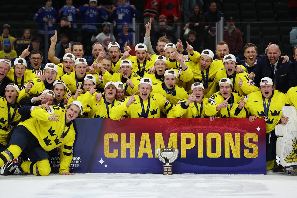 Sweden beats Czechia 4-2 for its 3rd world junior hockey title in St. Paul