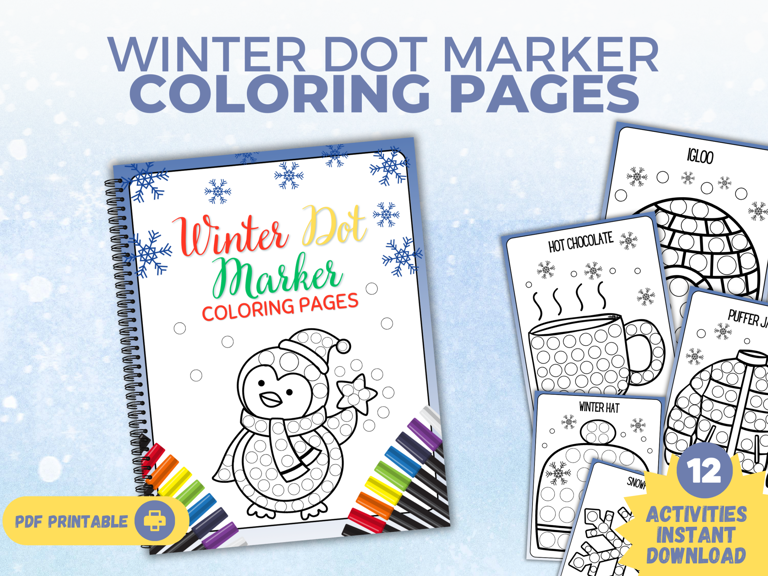 Winter dot marker coloring pages for toddlers