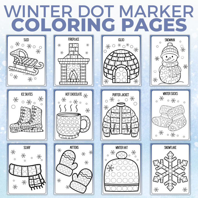Winter dot marker coloring pages for toddlers