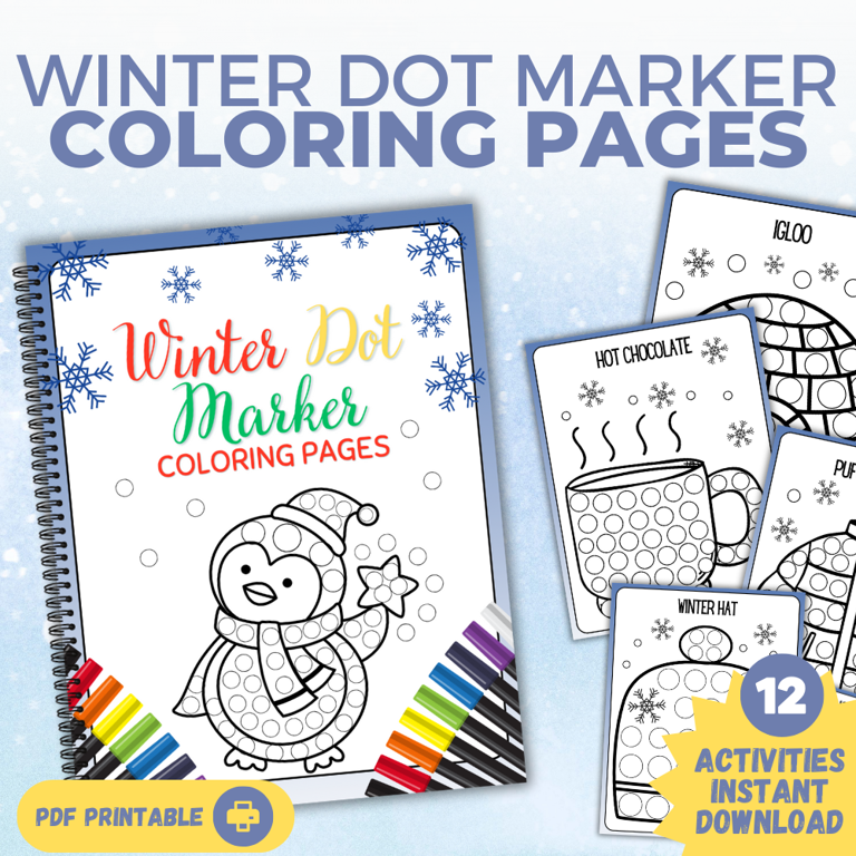 Winter dot marker coloring pages for toddlers