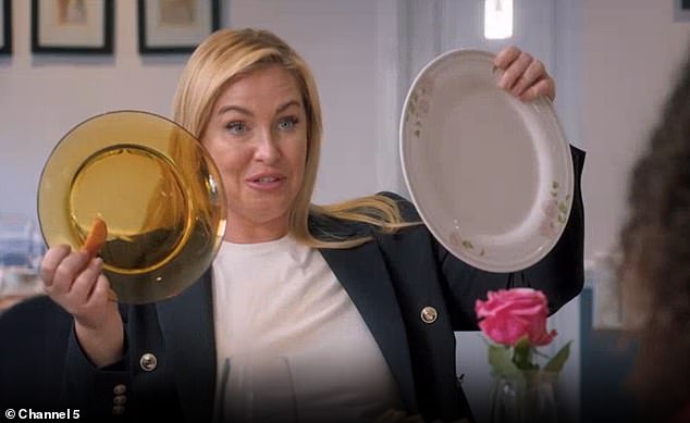 Moment Josie Gibson tries to squeeze into size 14 dress from 1970s