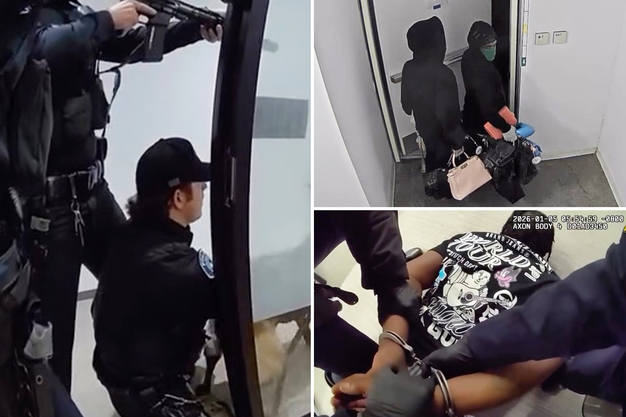 Luxury handbag thieves caught mid-heist by heavily armed cops: wild video