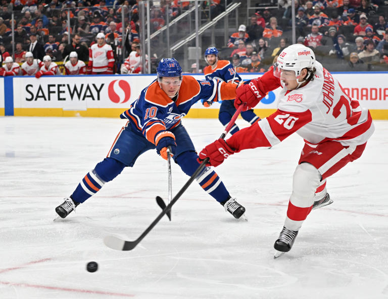 Scenes from morning skate: Oilers’ Trent Frederic, Andrew Mangiapane ...