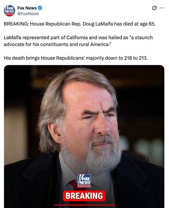 Fox News criticized over 'gross' Doug LaMalfa death announcement for ...