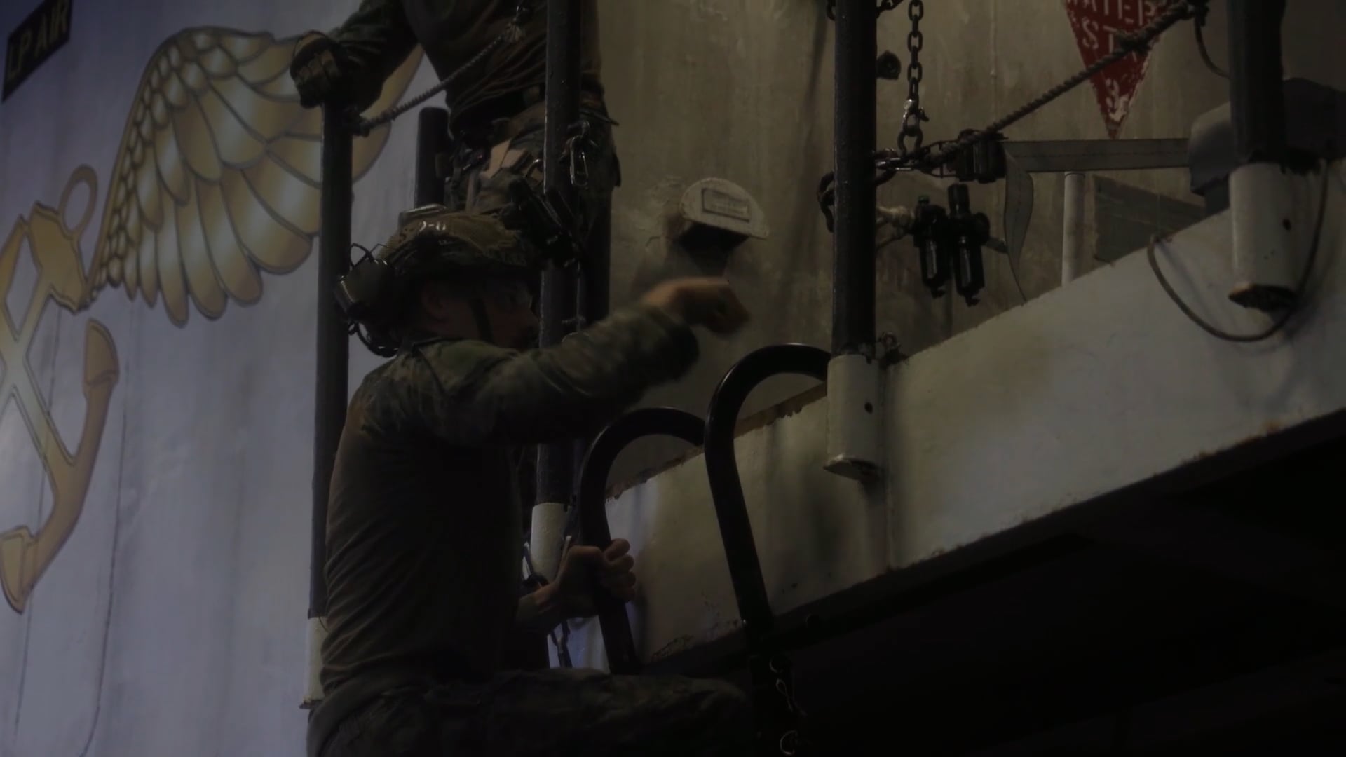 Climbing and infiltration training aboard USS Iwo Jima in the Caribbean