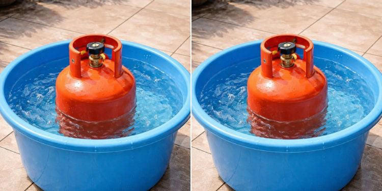 Why people place gas cylinders in water while cooking