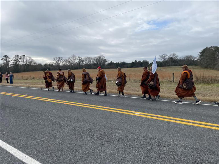 Live: Buddhist monks resting near Upstate overnight during peace walk
