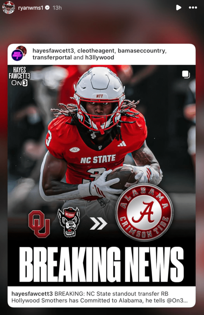 Ryan Williams reacts to Alabama's 1,000-yard RB transfer