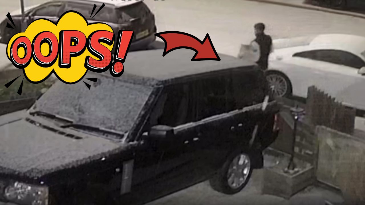 Man steps onto icy patch hidden under snow and takes a hard fall