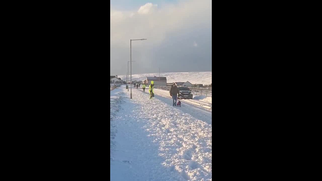 Heavy snowfall blankets Shetland Islands in Scotland, UK