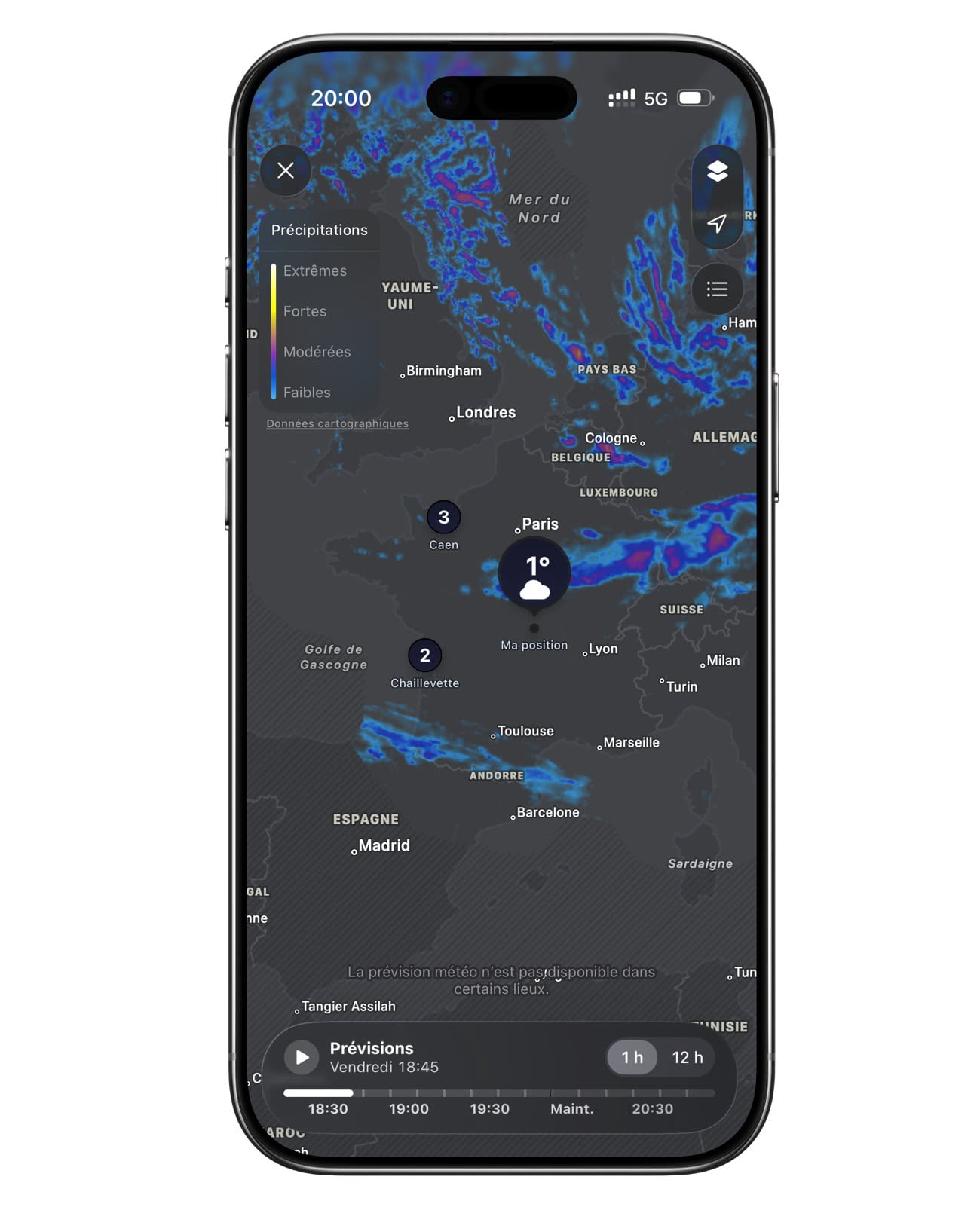 L’app Météo d’Apple affiche la carte des précipitations pour toute la ...