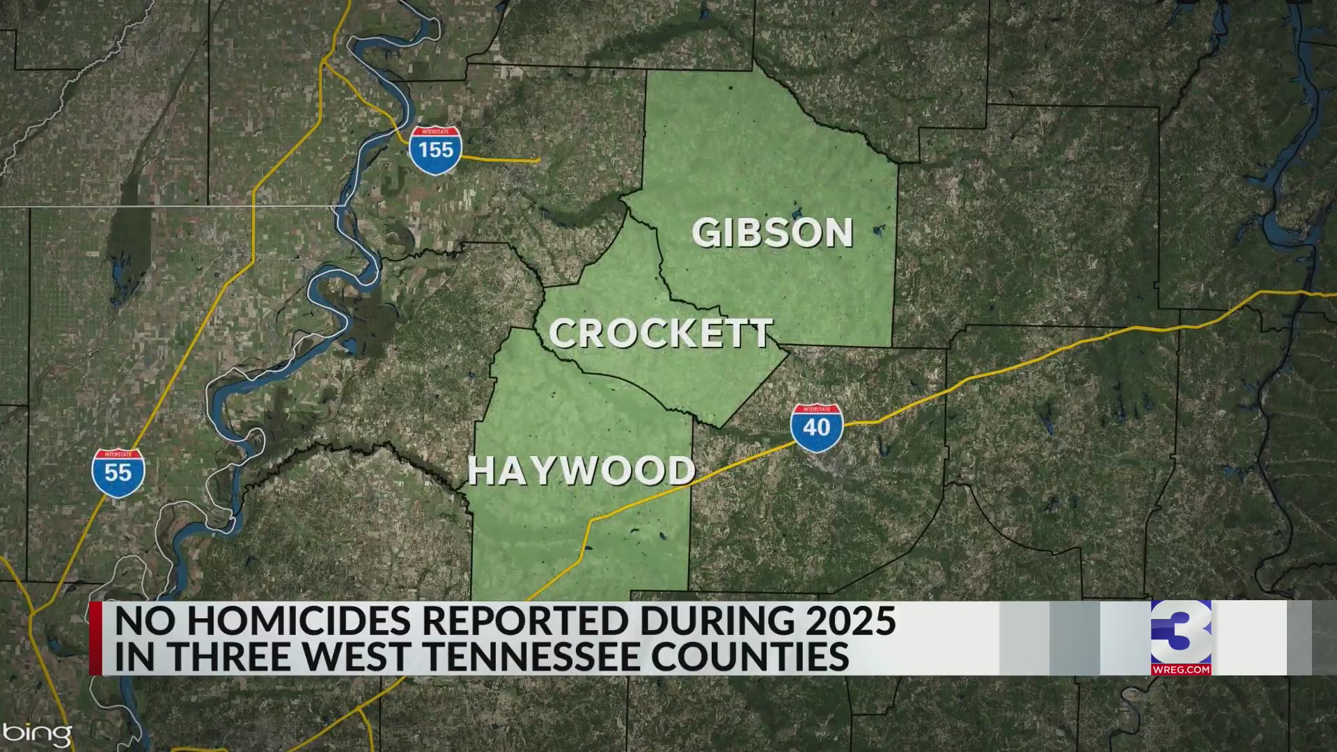No homicides reported during 2025 in three West Tennessee counties