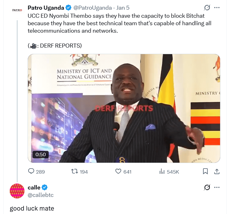 Bitchat Dev shrugs off Uganda’s threat to block app: ‘Good luck mate’