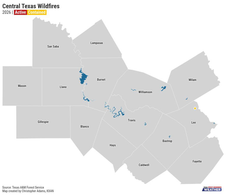 Map: Where have wildfires burned in Central Texas in 2026?