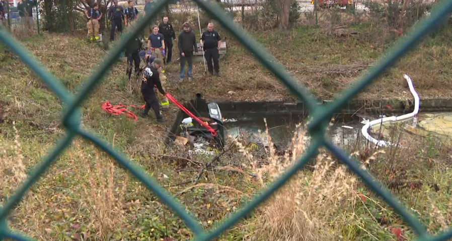Car submerged in water following accident in Virginia Beach