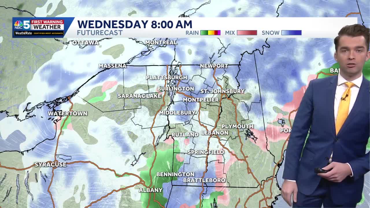 Snow and wintry mix through early Wednesday, before tapering in Vermont ...