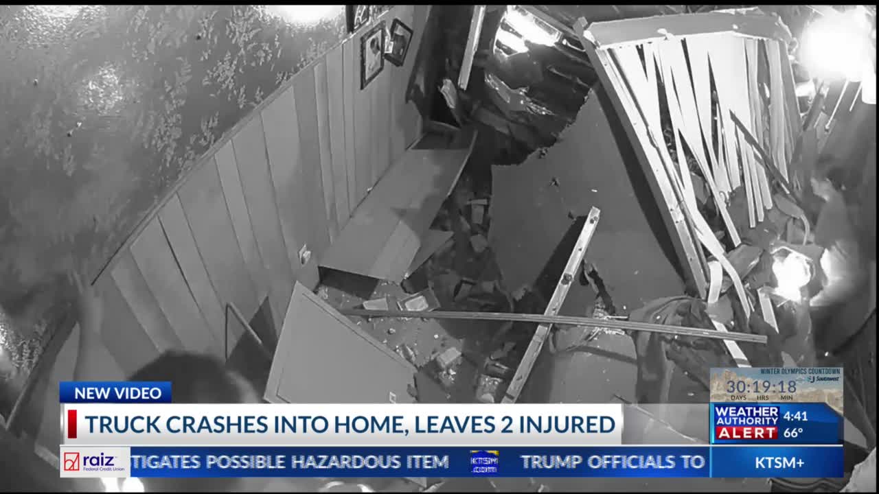 Video shows aftermath of a truck crashing into home