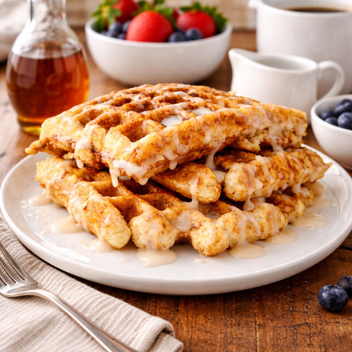 Easy cinnamon waffles using cinnamon swirl cake mix